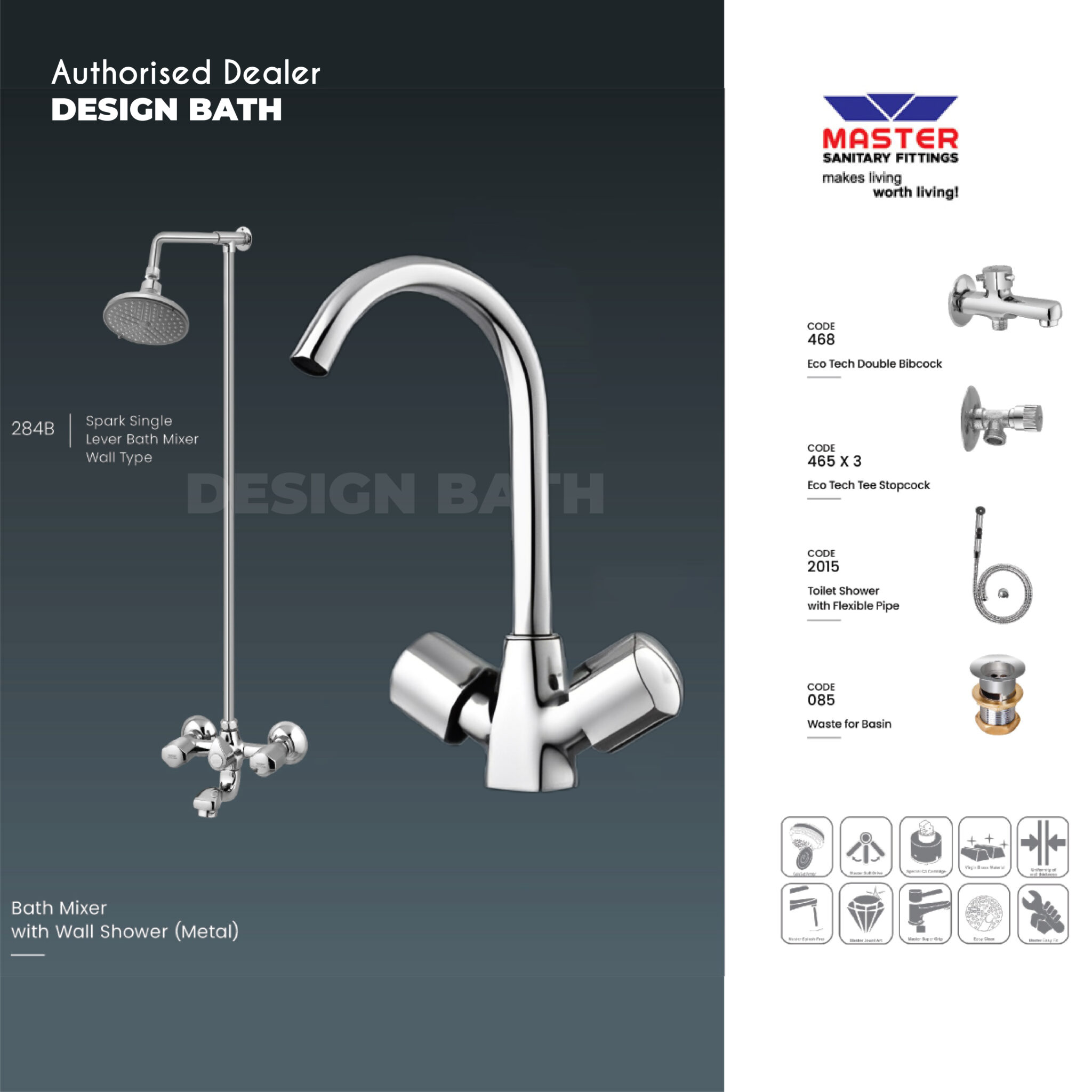 Master Spark single Lever Bath Mixer Set - Design Bath